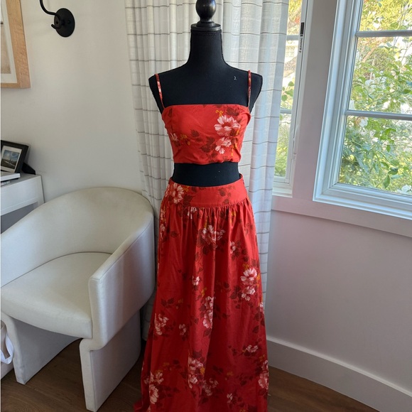 Reformation | Skirts | Reformation Red Floral Skirt Set | Poshmark